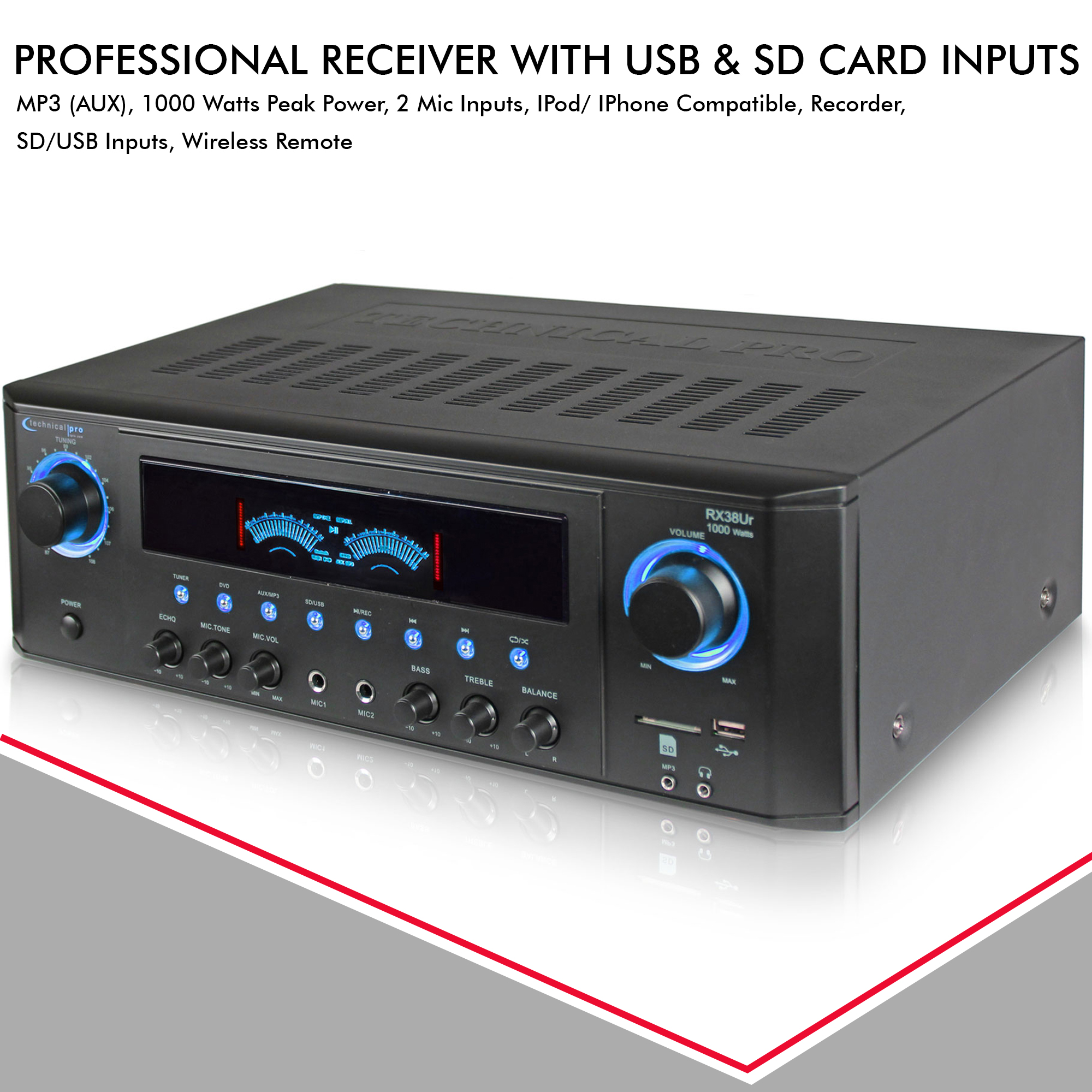 Professional Home Stereo Receiver with USB and SD Card Inputs, MP3 (AUX ...